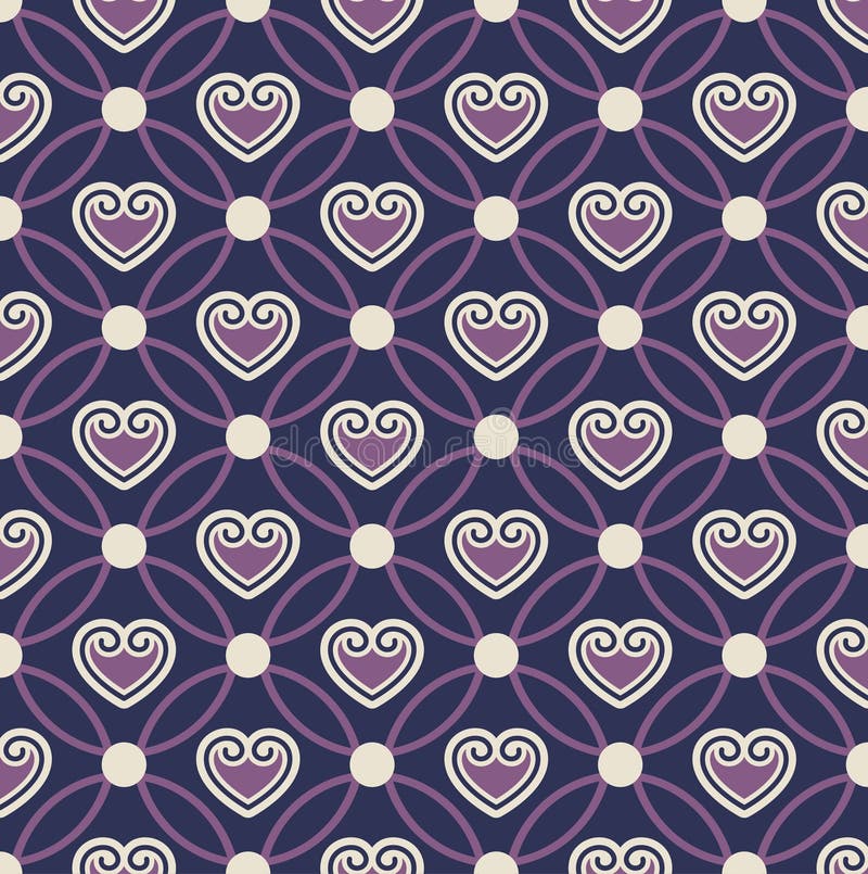 Seamless Chain and Heart Pattern on a Navy Blue Background. Vector ...