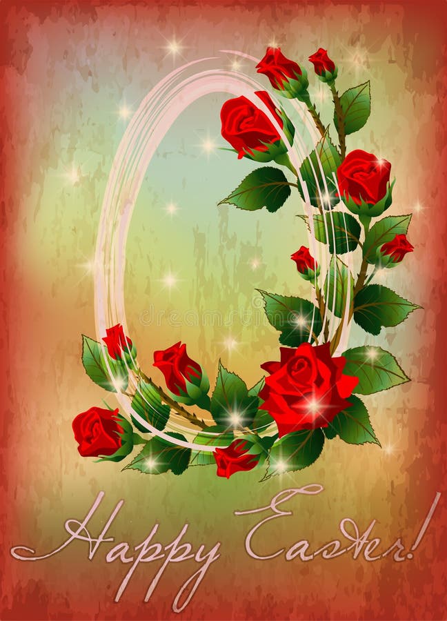 Happy Easter Card, Holy Egg with Rose Flowers, Vector Stock Vector ...
