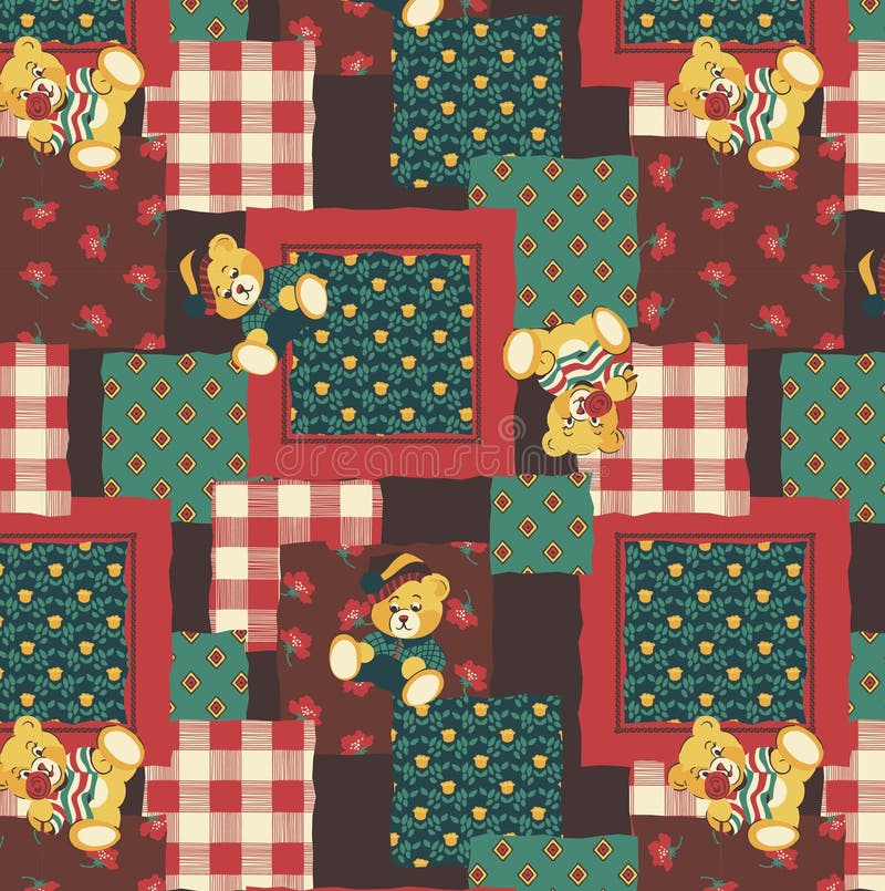 Vector Colorful Abstract Seamless Patchwork Pattern with Floral Ornaments, Stylized Flowers ...