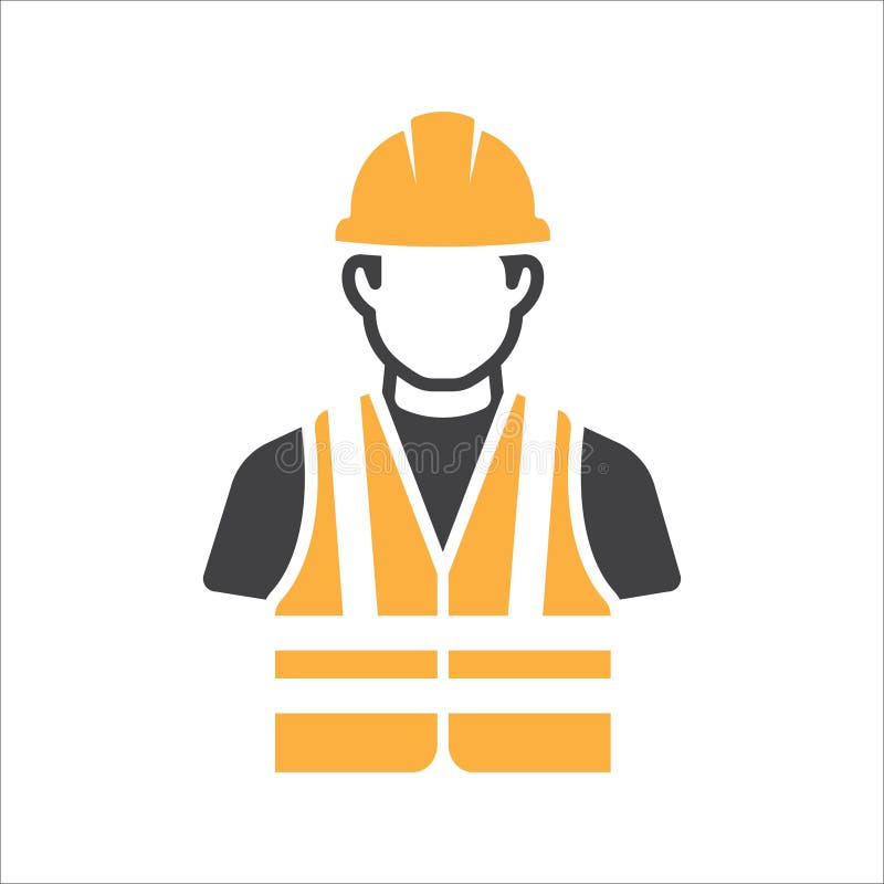 Safety Icon Avatar with Hard Helmet and Safety Vest. Builder Man in a ...