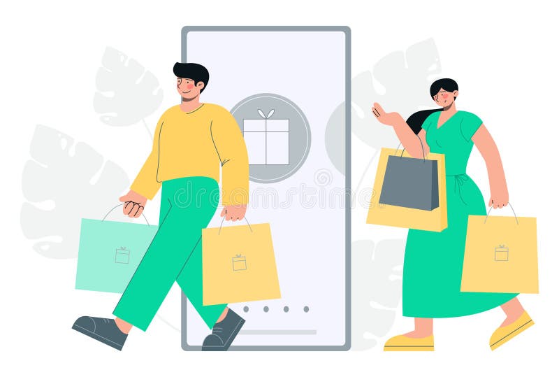 People Shopping Online Via Smartphone. Store Application. Buy and Sell ...