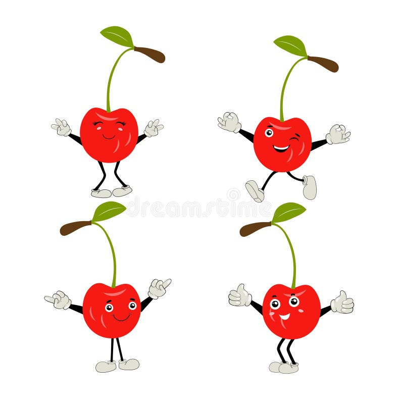 Cherry Cartoon Vector Illustration. Cute Cherry Character Stock Vector ...
