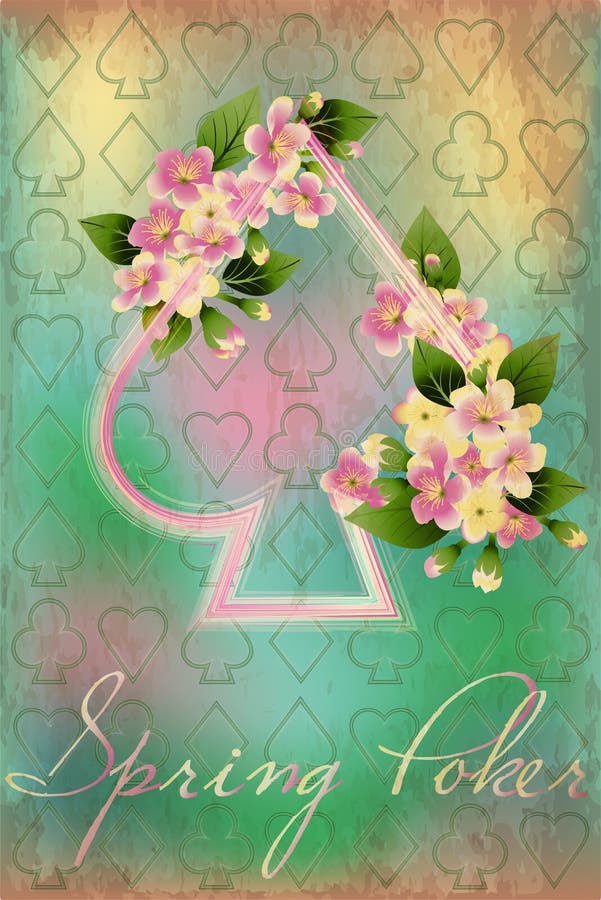 Spring Poker Spades Card with Cherry Flowers Stock Vector ...