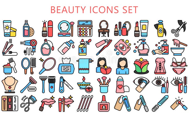 Woman and Beauty Lineal Multi Color Icons Set Stock Vector ...