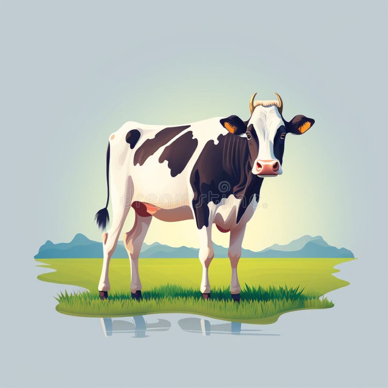 Big Fat Cow Grazing on Lush Green Pastures Stock Vector - Illustration ...
