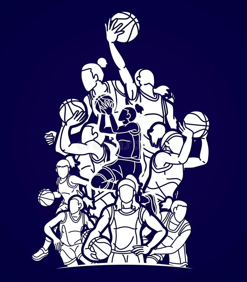 Group of Basketball Female Players Action Cartoon Sport Graphic Vector ...