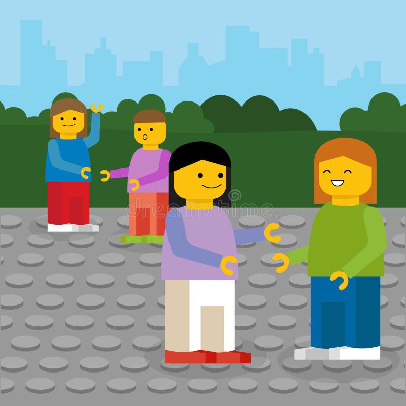 Family Walking in the Park. Cartoon Lego Style. Stock Vector ...