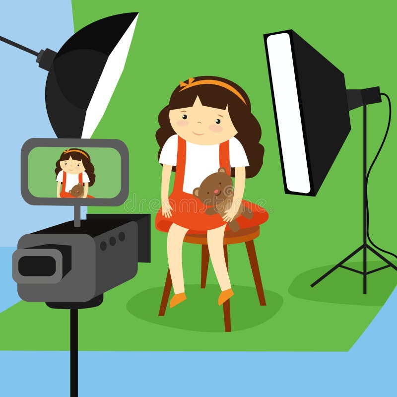 Cute Little Girl with Cat in the Photo Studio. Stock Vector ...