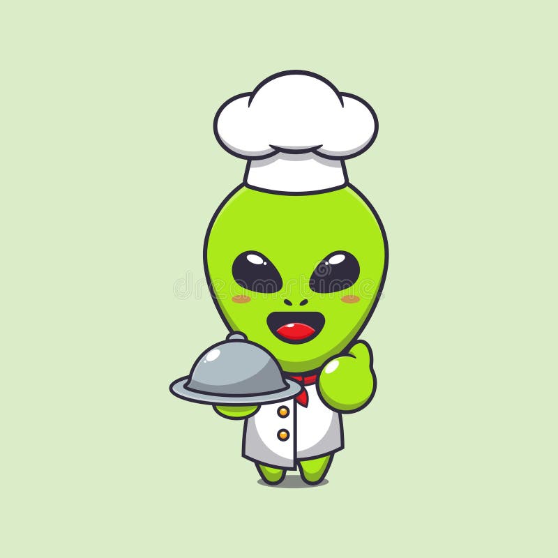 Cute Chef Alien with Dish Cartoon Vector Illustration. Stock Vector ...