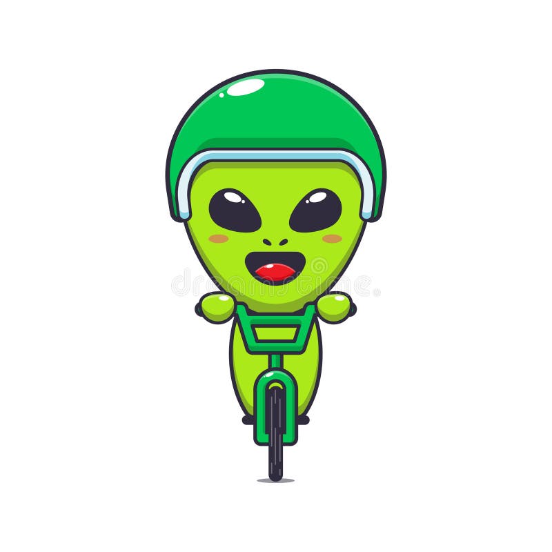 Cute Alien Ride on Bicycle Cartoon Vector Illustration. Stock Vector ...