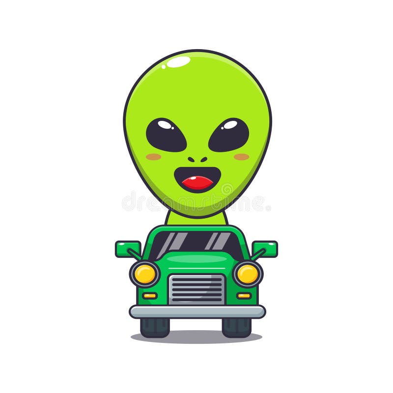 Cute Alien Ride on Car Cartoon Vector Illustration. Stock Vector ...