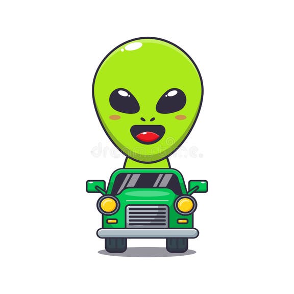 Cute Alien Ride on Car Cartoon Vector Illustration. Stock Vector ...