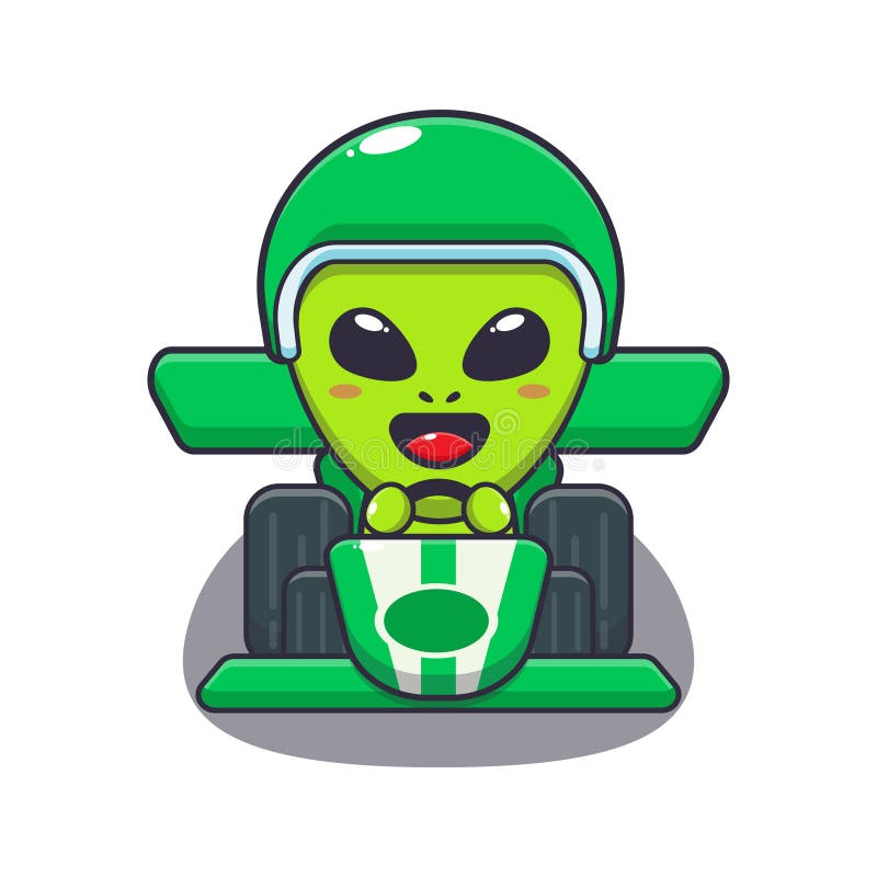 Cute Alien Riding a Race Car. Stock Vector - Illustration of riding ...