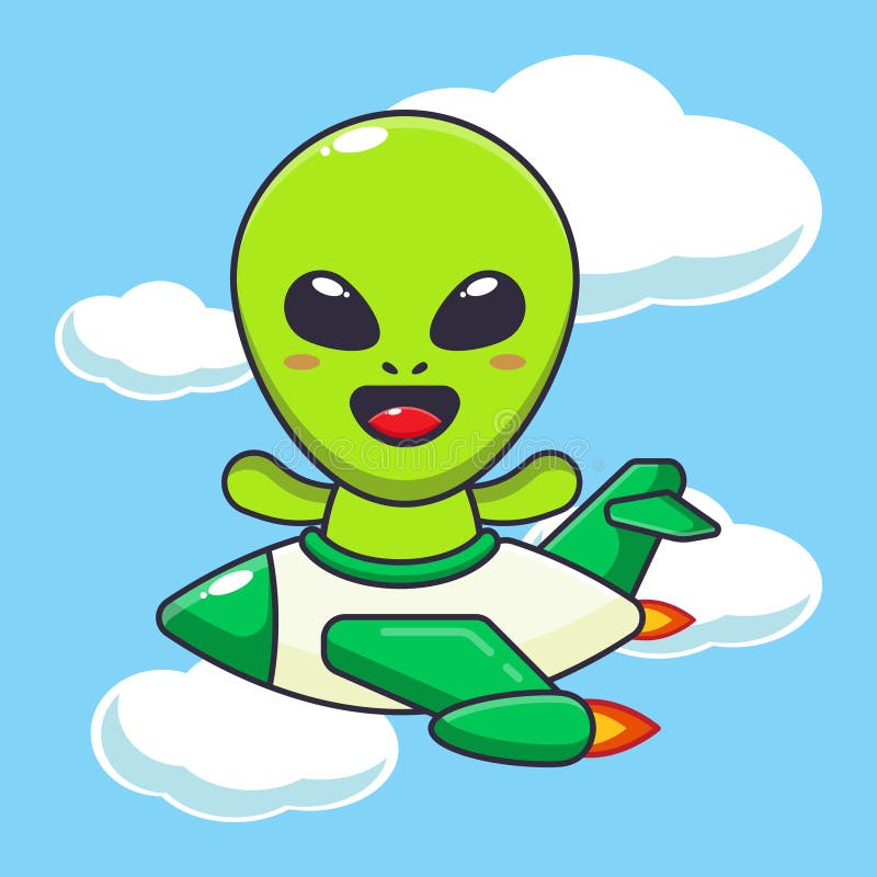 Cute Alien Ride on Plane Jet. Stock Vector - Illustration of space ...