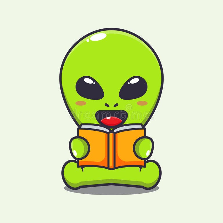 Cute Alien Reading a Book Cartoon Vector Illustration. Stock Vector ...