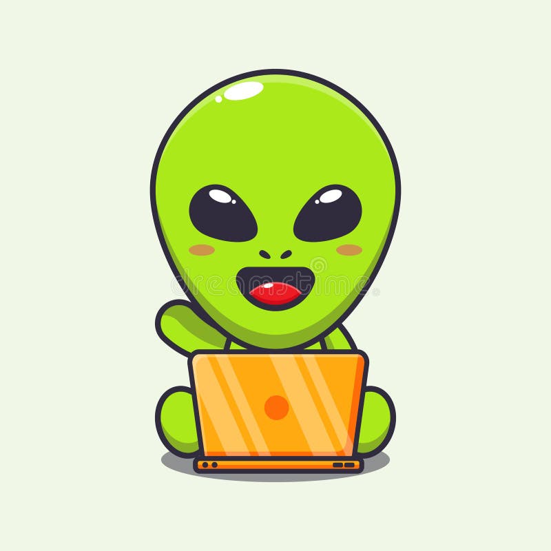 Cute Alien with Laptop Cartoon Vector Illustration Stock Vector ...
