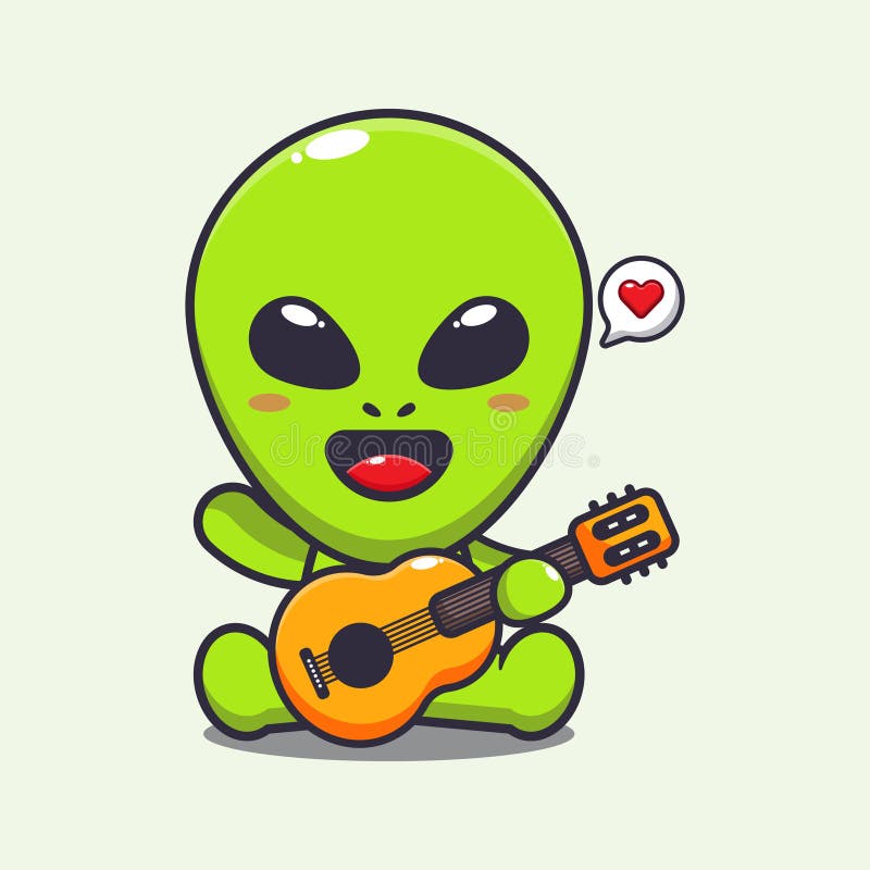 Cute Alien Playing Guitar Cartoon Vector Illustration. Stock Vector ...