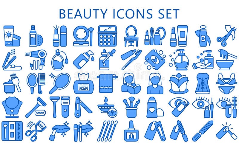 Woman and Beauty Blue Color Icons Set Stock Vector - Illustration of ...