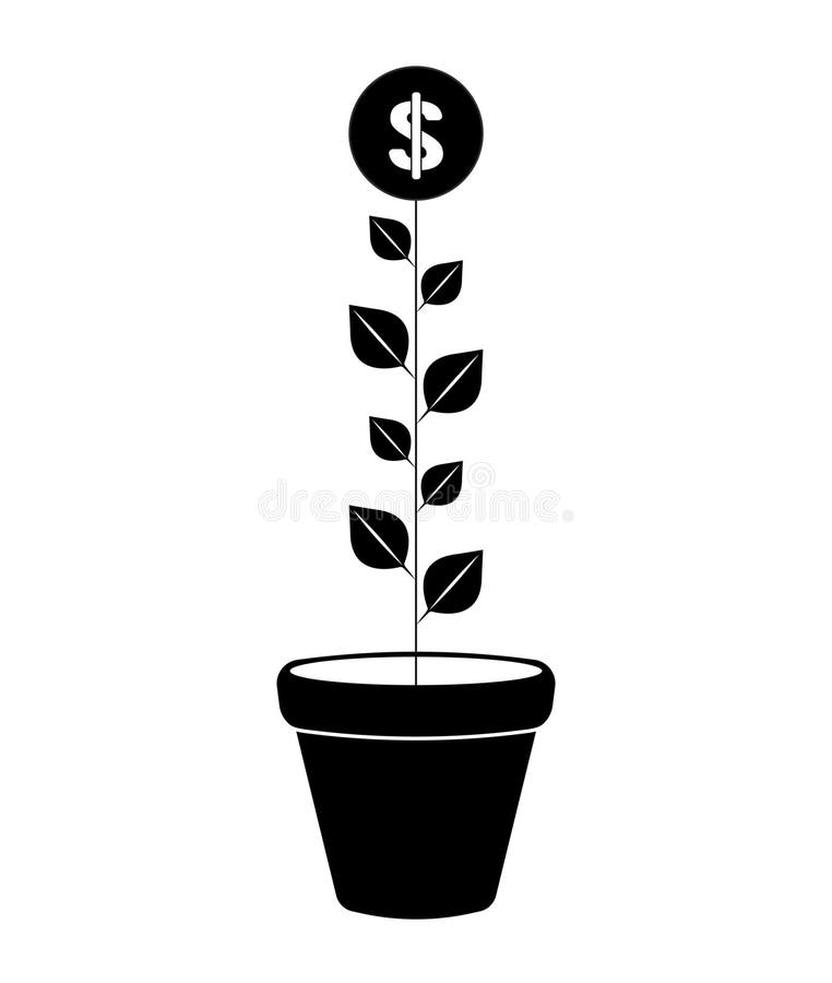Mission Money Flower Pot Silhouette, Simple Money Tree Stock Vector ...