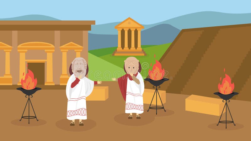 Ancient Greeks in Front of the Temple. Vector Illustration Stock Vector ...
