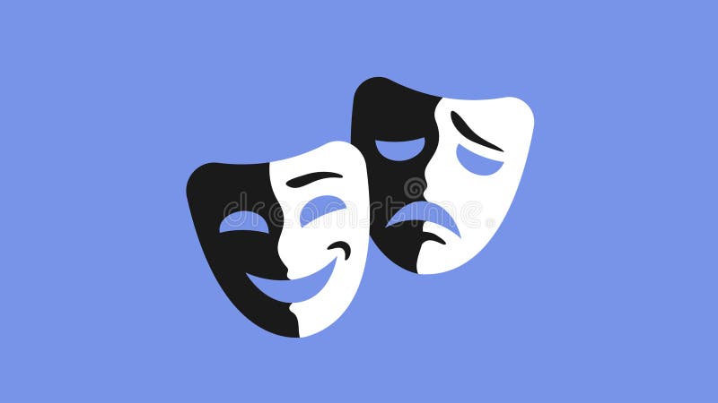 Theater Comedy and Tragedy Theatrical Masks Isolated on Blue Background ...