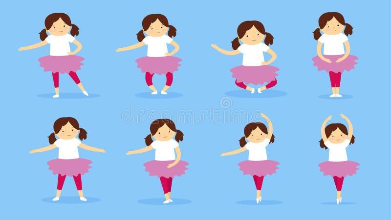 Set of Cute Little Girls Dancing Ballet in Different Poses Stock Vector ...