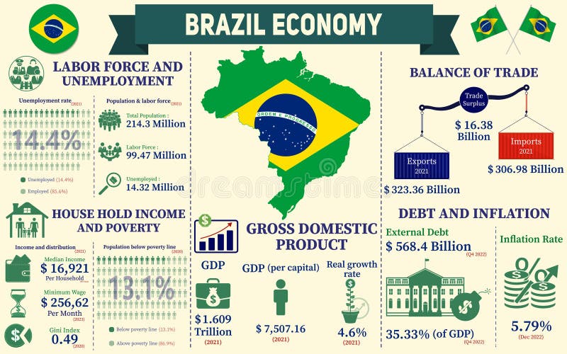 Economic Statistics Data of Brazil Charts Presentation. Stock Vector ...
