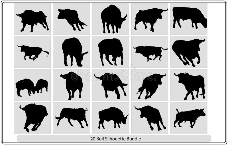 Silhouettes of Bulls in Different Positions,Bull Logo Designs Set.,Bull ...