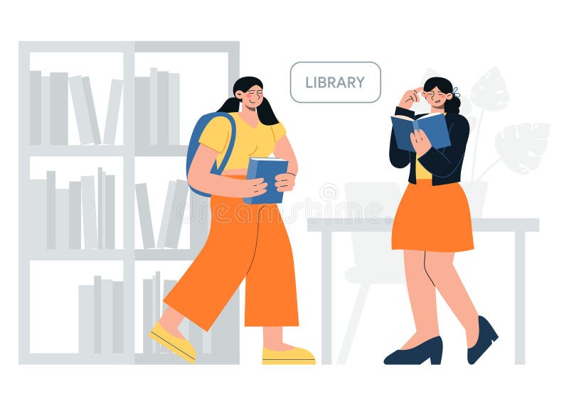 PStudents in the Library. Reading Books and Education Process ...