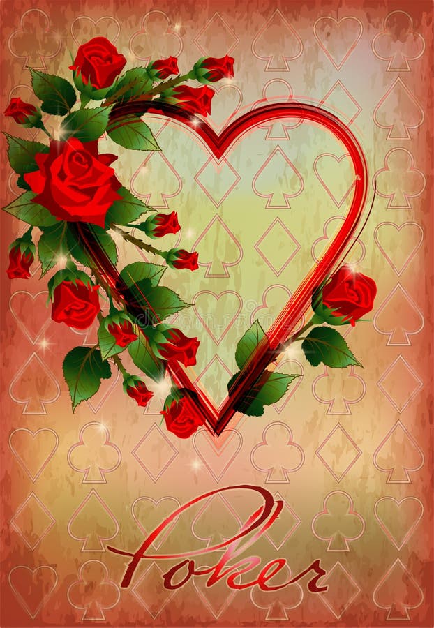 Hearts Poker Card with Rose Flowers. Vecto Stock Illustration ...