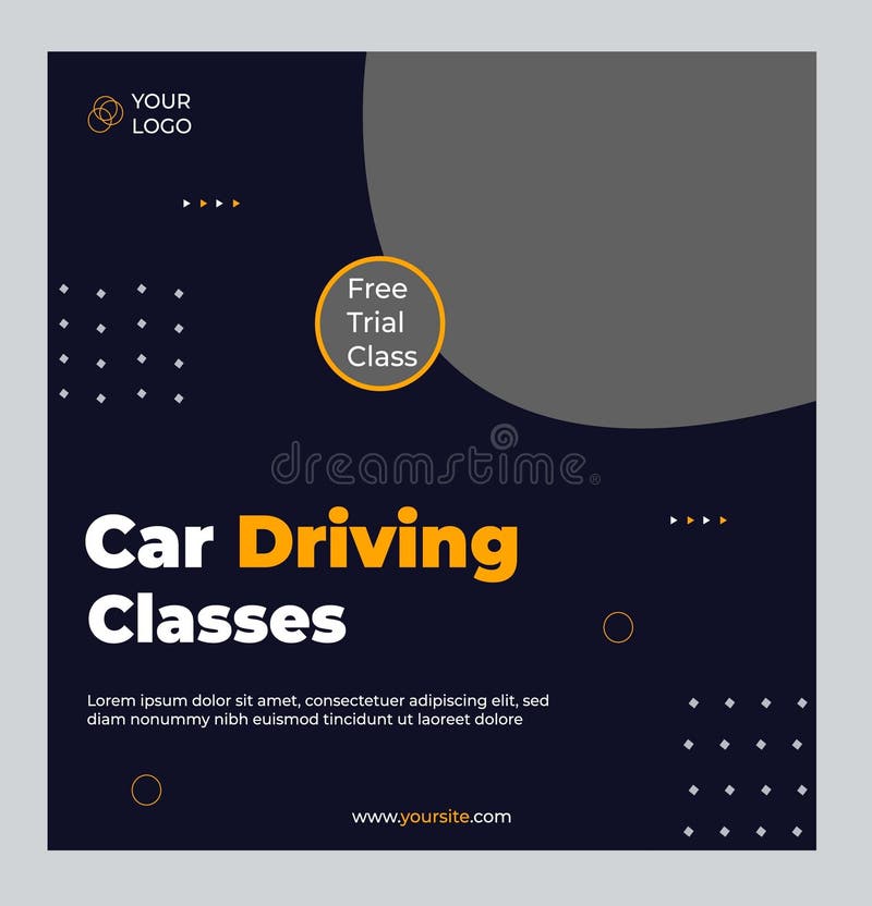 Flat Driving School Instagram Posts Template Design. Stock Vector ...