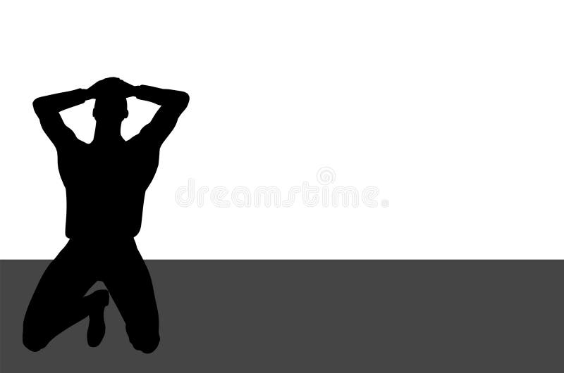 Silhouette of a Regretful Man Who Has Collapsed on the Ground Stock ...