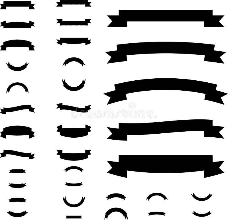Ribbon Silhouette Icons Set. Web Sign Kit of Text Banner Stock ...