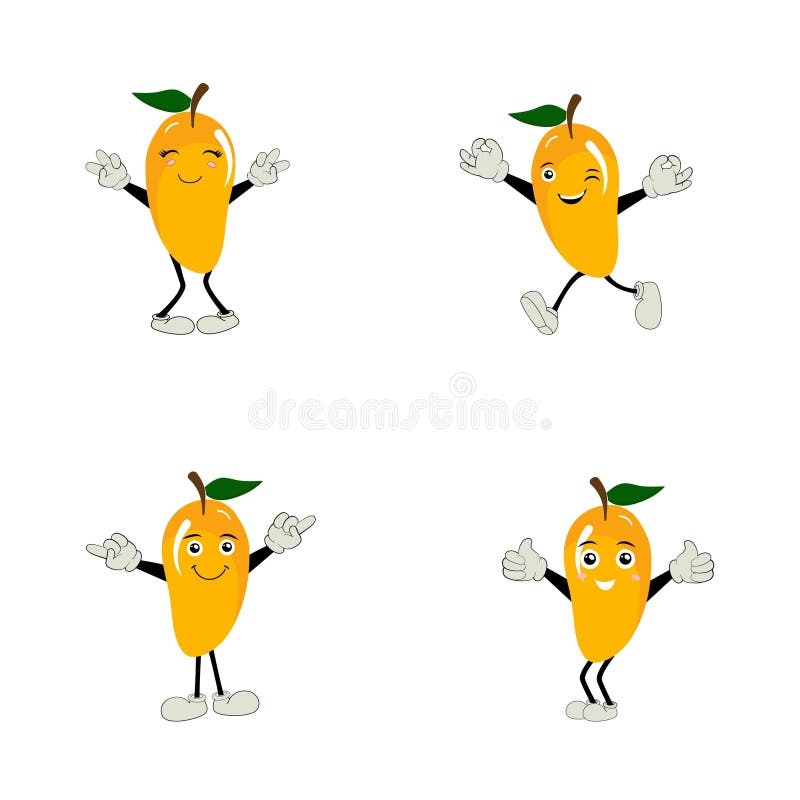 Mango Character Design. Kawaii Mango Characters Vector Illustration of ...