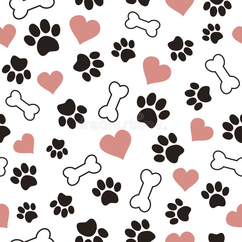 Cute Seamless Pattern with Pet Paw, Bone and Hearts. Stock Vector ...