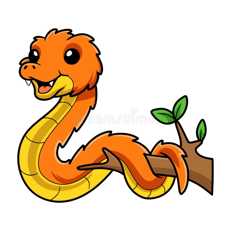 Cute Orange Spiny Bush Viper Cartoon on Tree Branch Stock Vector ...