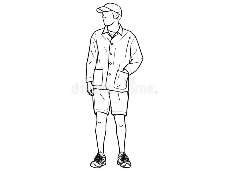 Man Standing with His Hands in His Pants Pocket Line Vector Drawing ...