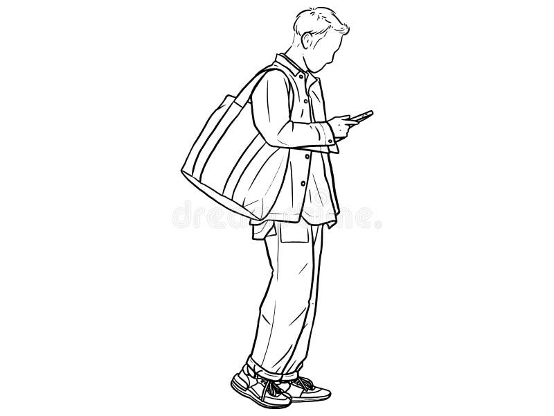 Man Standing with His Hands in His Pants Pocket Line Vector Drawing ...