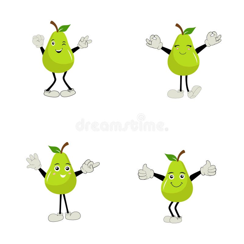Pear Fruit Cartoon. Cute Vector Set of Pear Fruit Character in ...