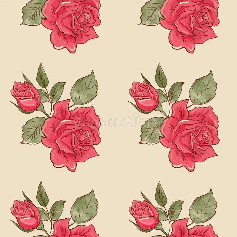 Red Rose Flowers Doodles Repeat Vector Background Stock Vector ...