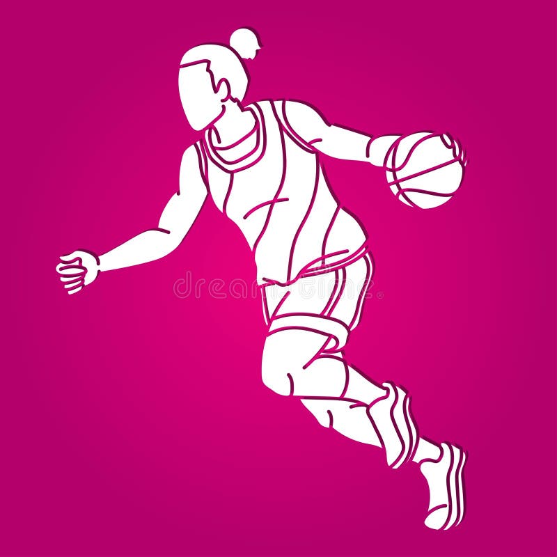 Basketball Female Player Action Cartoon Sport Graphic Vector Stock ...