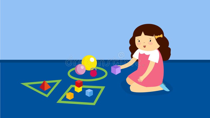 Girl Playing with Toys on the Floor. Vector Illustration Stock Vector ...