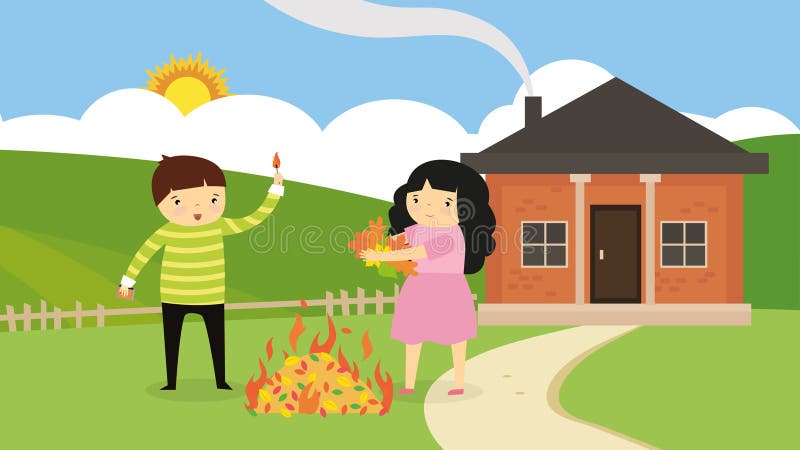 Family in Front of Their House Made a Bonfire. Vector Illustration ...