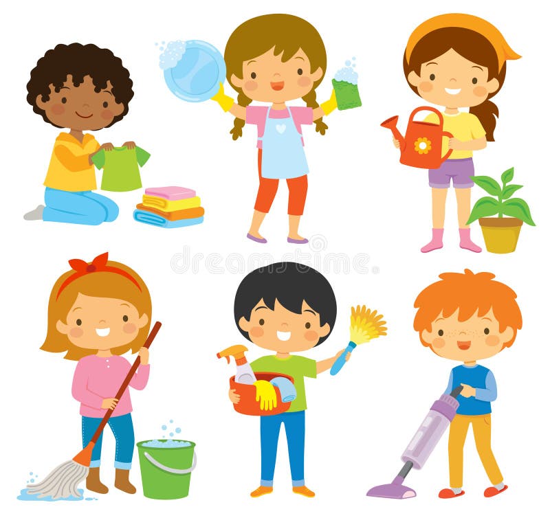 Collection of Kids Doing Various Housework Stock Vector - Illustration ...