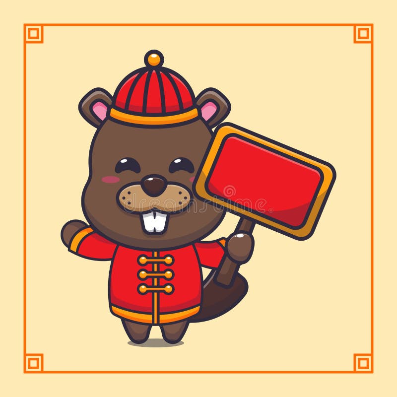 Cute Beaver with Sign Boards in Chinese New Year. Stock Vector ...