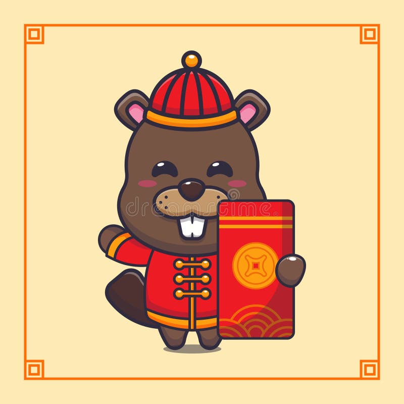 Cute Beaver with Big Red Envelope in Chinese New Year. Stock Vector ...