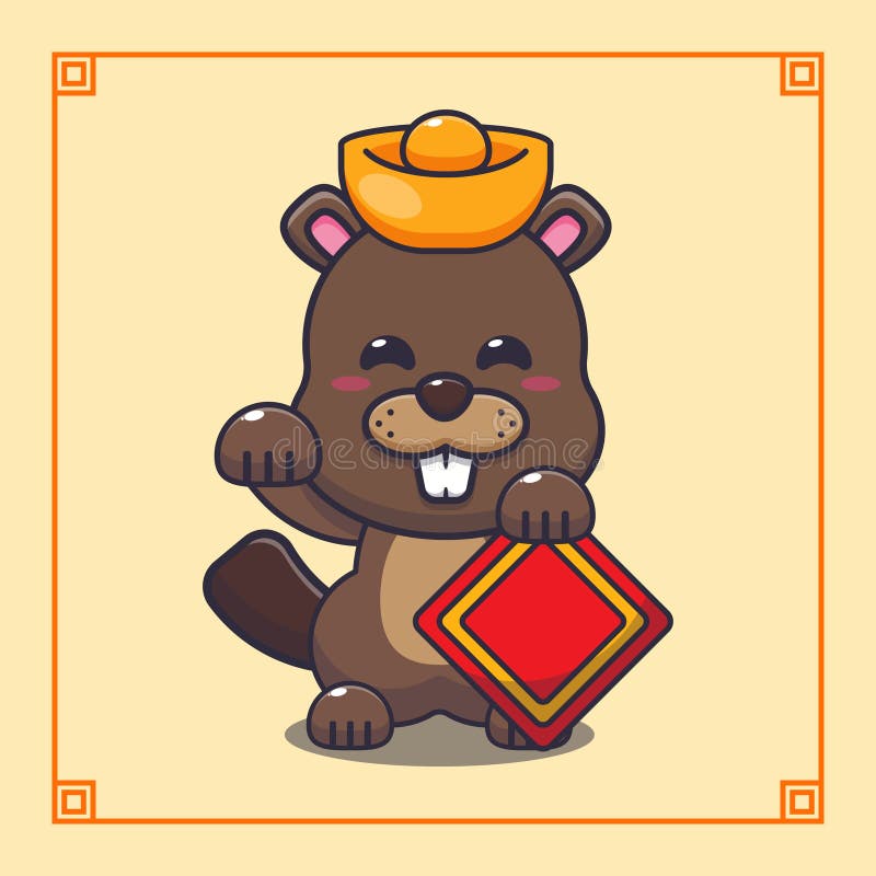 Cute Lucky Beaver in Chinese New Year Cartoon Vector Illustration ...