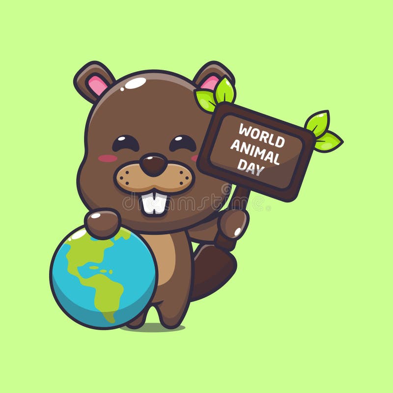 Cute Beaver in World Animal Day Cartoon Vector Illustration. Stock ...