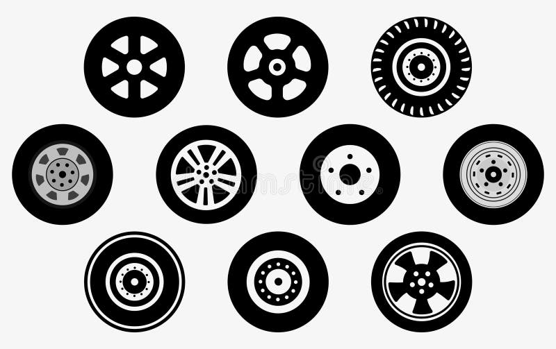Set of Wheels Icons Silhouette Stock Vector - Illustration of ...