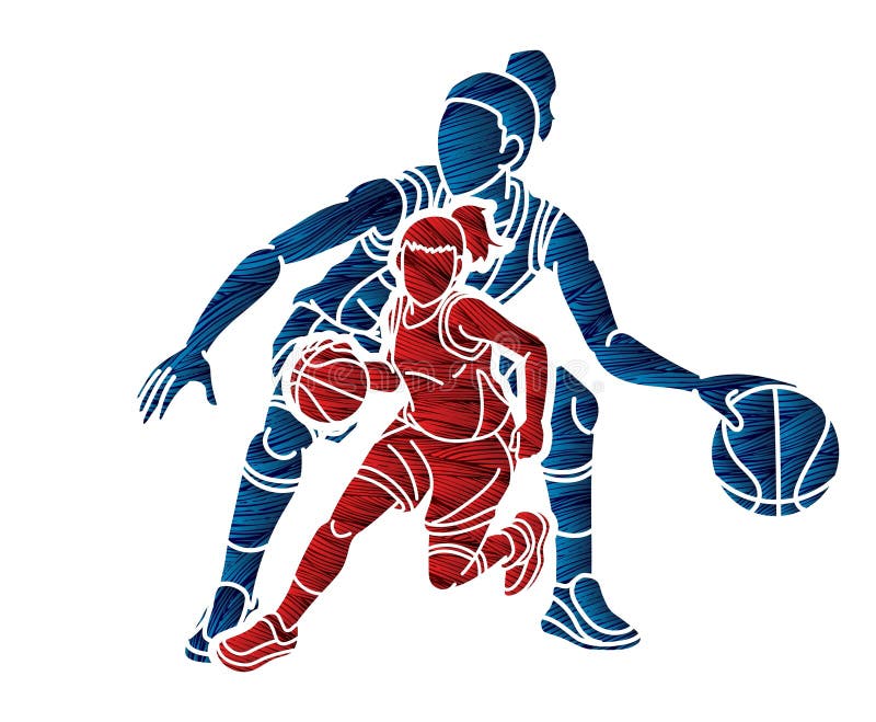 Group of Basketball Women Players Action Cartoon Sport Team Graphic ...